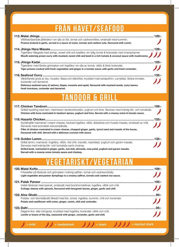 Menu at Indian Kitchen restaurant, Halmstad