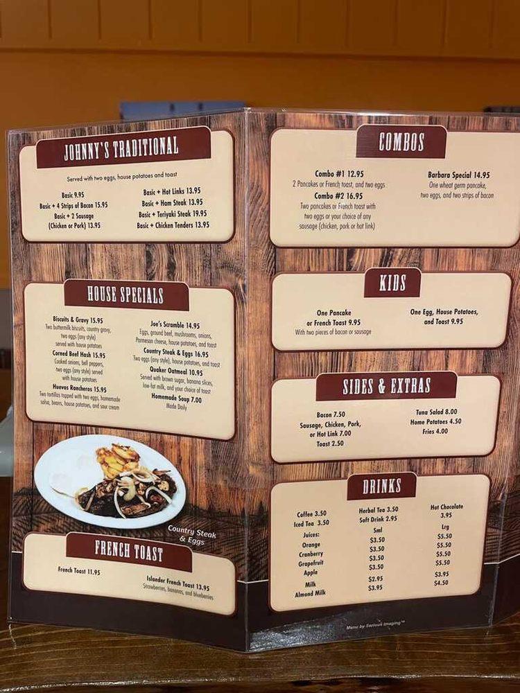Menu at Johnny’s restaurant, San Mateo