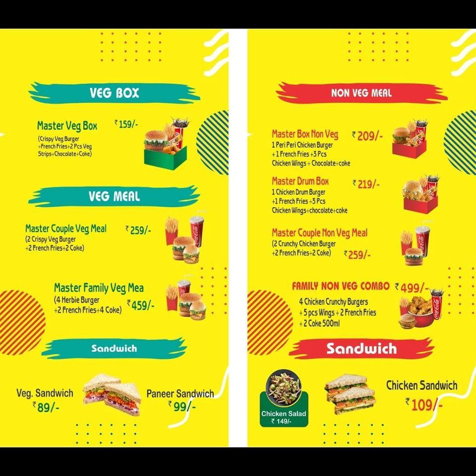 Menu at Master burger, Tarn Taran Sahib