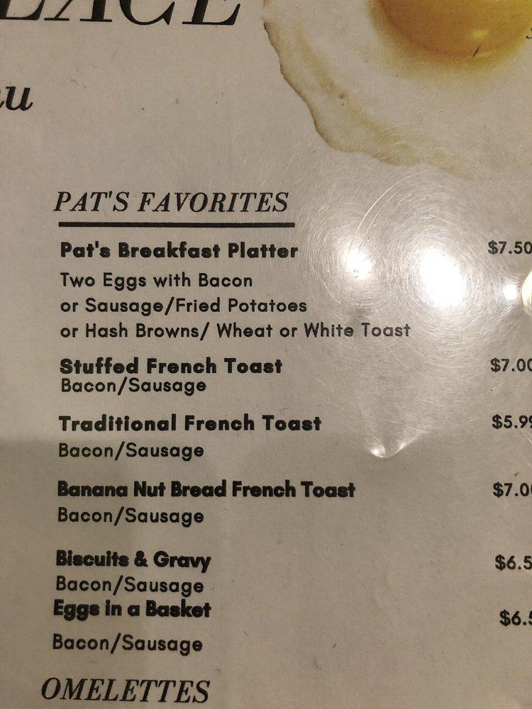 Menu at Pat's Place restaurant, Bardstown