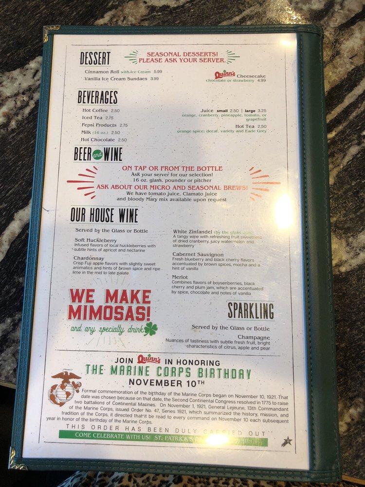 Menu at Quinn's Restaurant & Lounge, Boise