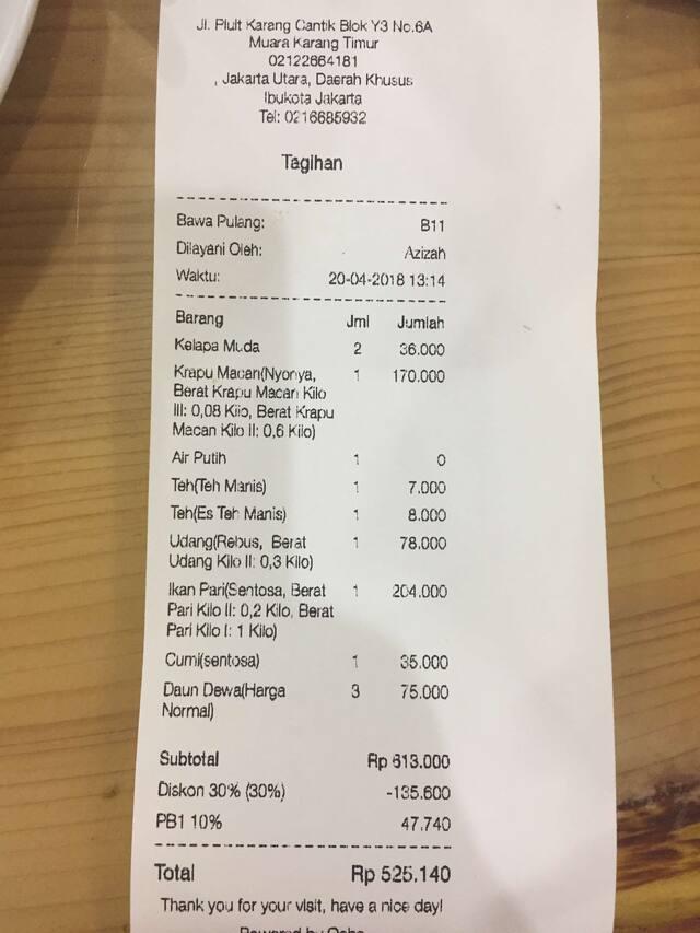 Menu at Sentosa Seafood Market restaurant, Jakarta, Jl. Pluit Karang ...