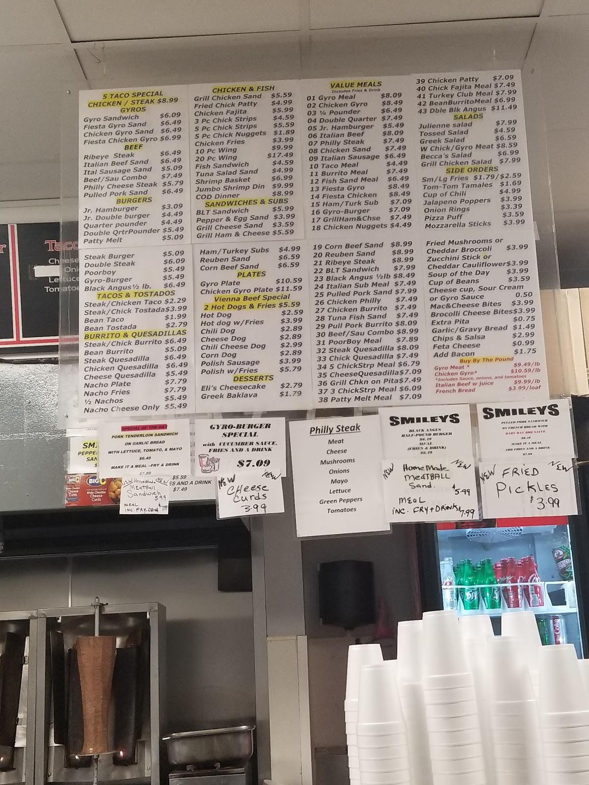 Menu at Smiley's Gyros & Beef fast food, Plainfield