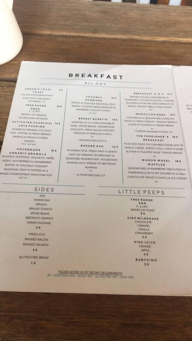 Menu at The Foreigner Café Ivanhoe cafe, Ivanhoe