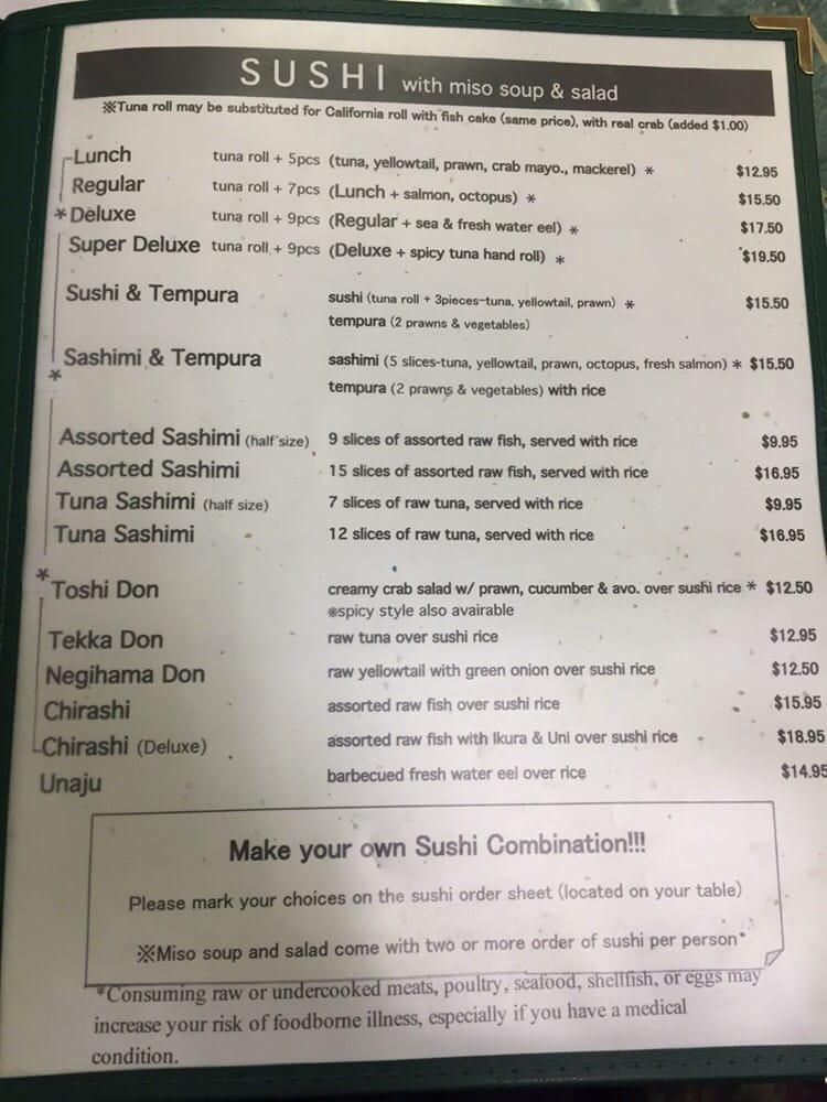 Menu at Toshi Restaurant, Beaverton