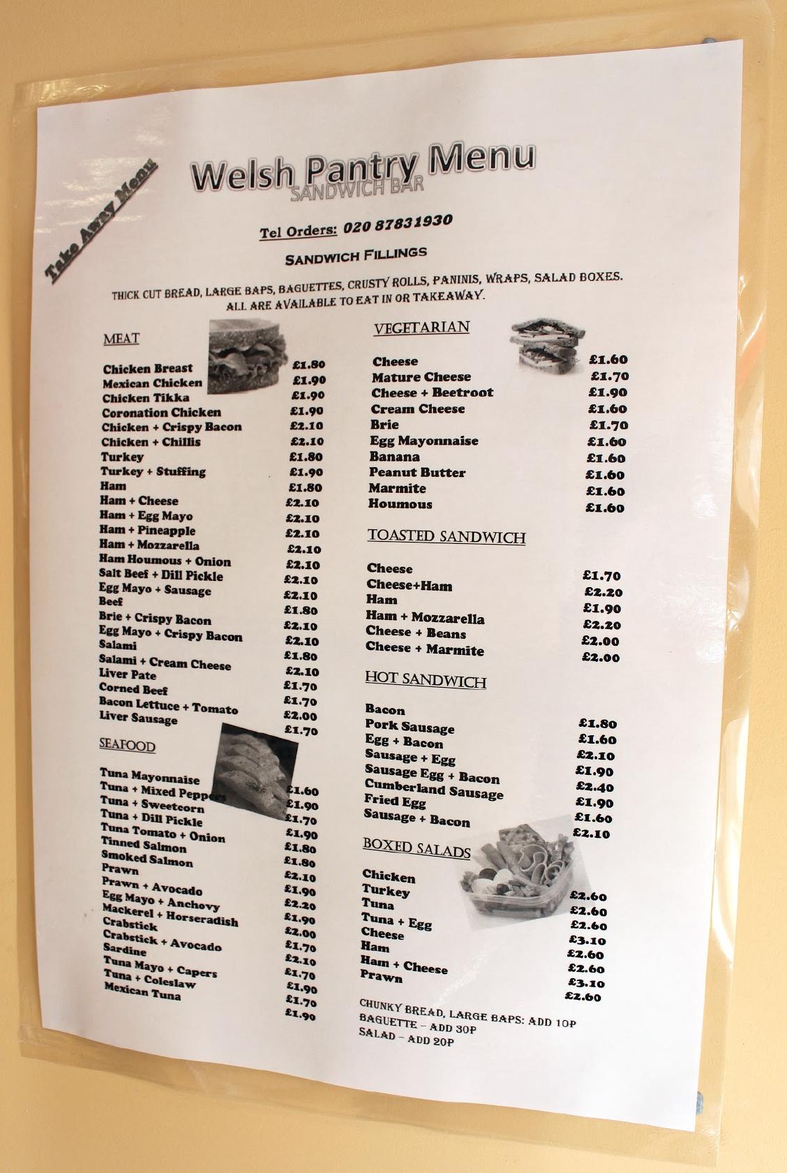 Menu at Welsh Pantry restaurant, East Molesey