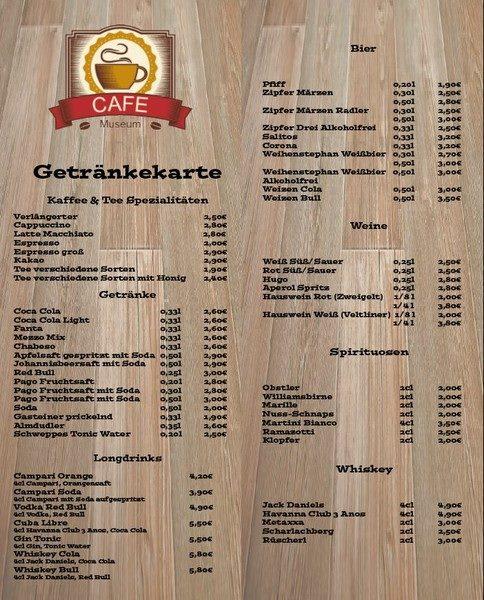Speisekarte von Cafe Museum, Schwaz