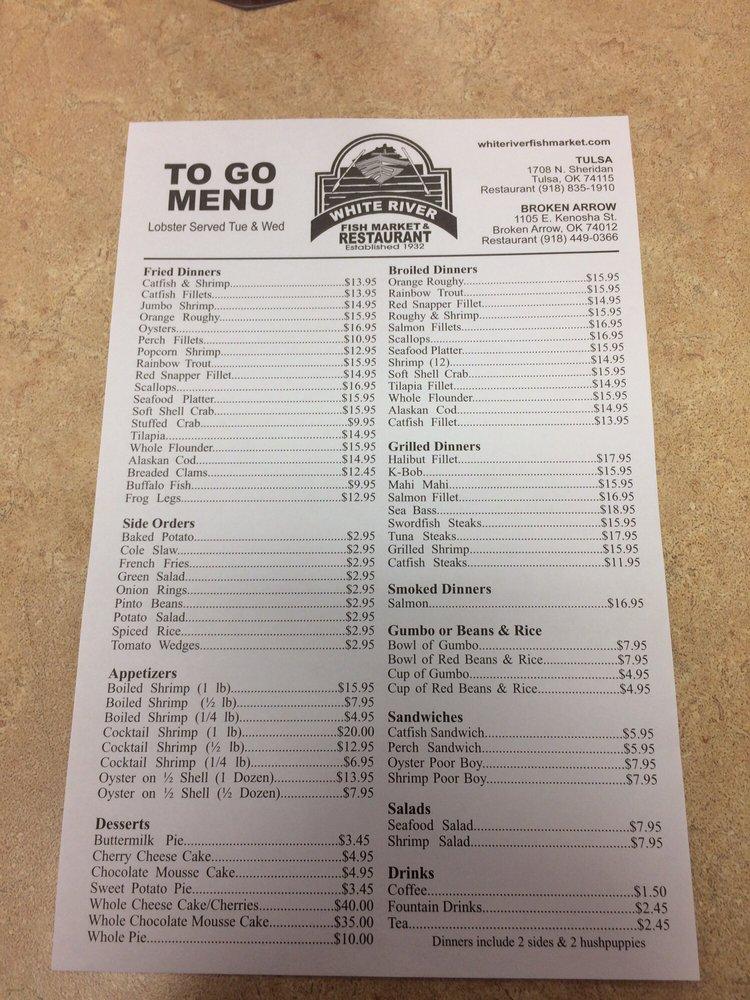 Menu at White River Fish Market restaurant, Broken Arrow, E Kenosha St