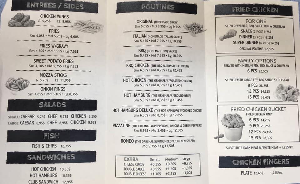 Menu at Bert's Pizza restaurant, Saint Leonard