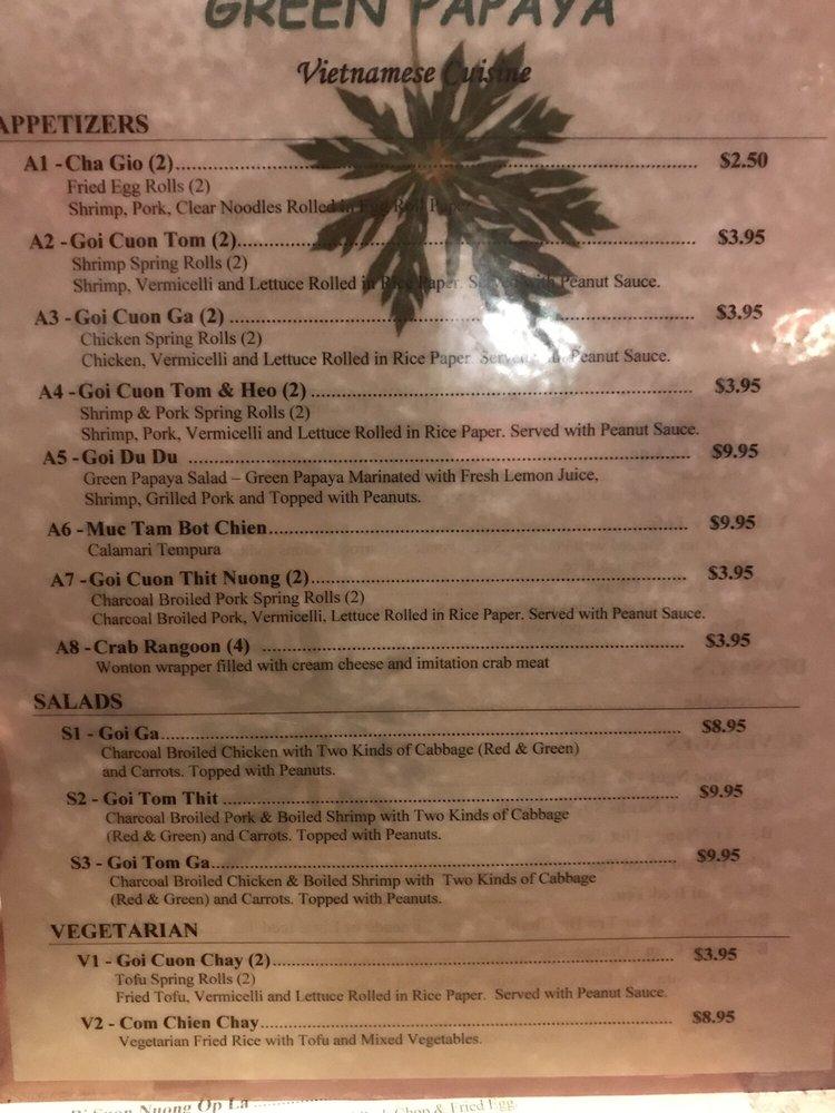 Menu at Green Papaya on Hwy 271 S restaurant, Fort Smith, US-271