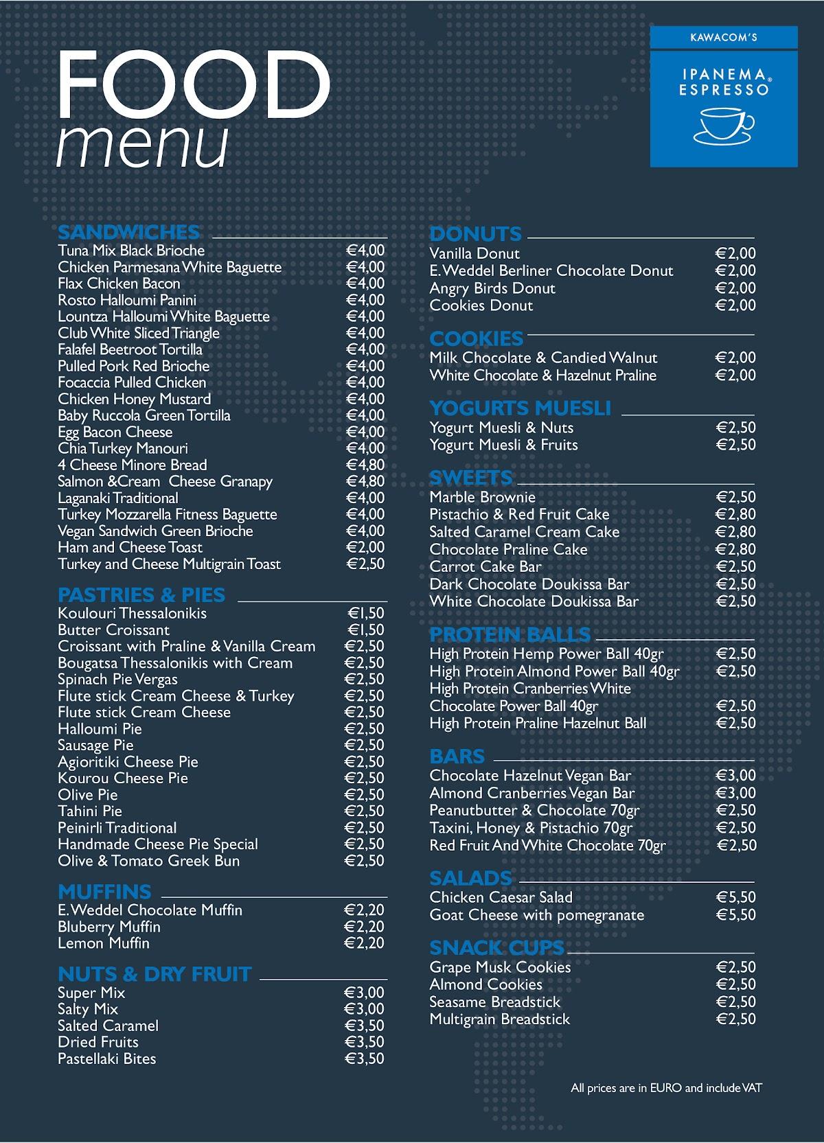 Menu at Kawacom's Ipanema Espresso Tseriou, Strovolos