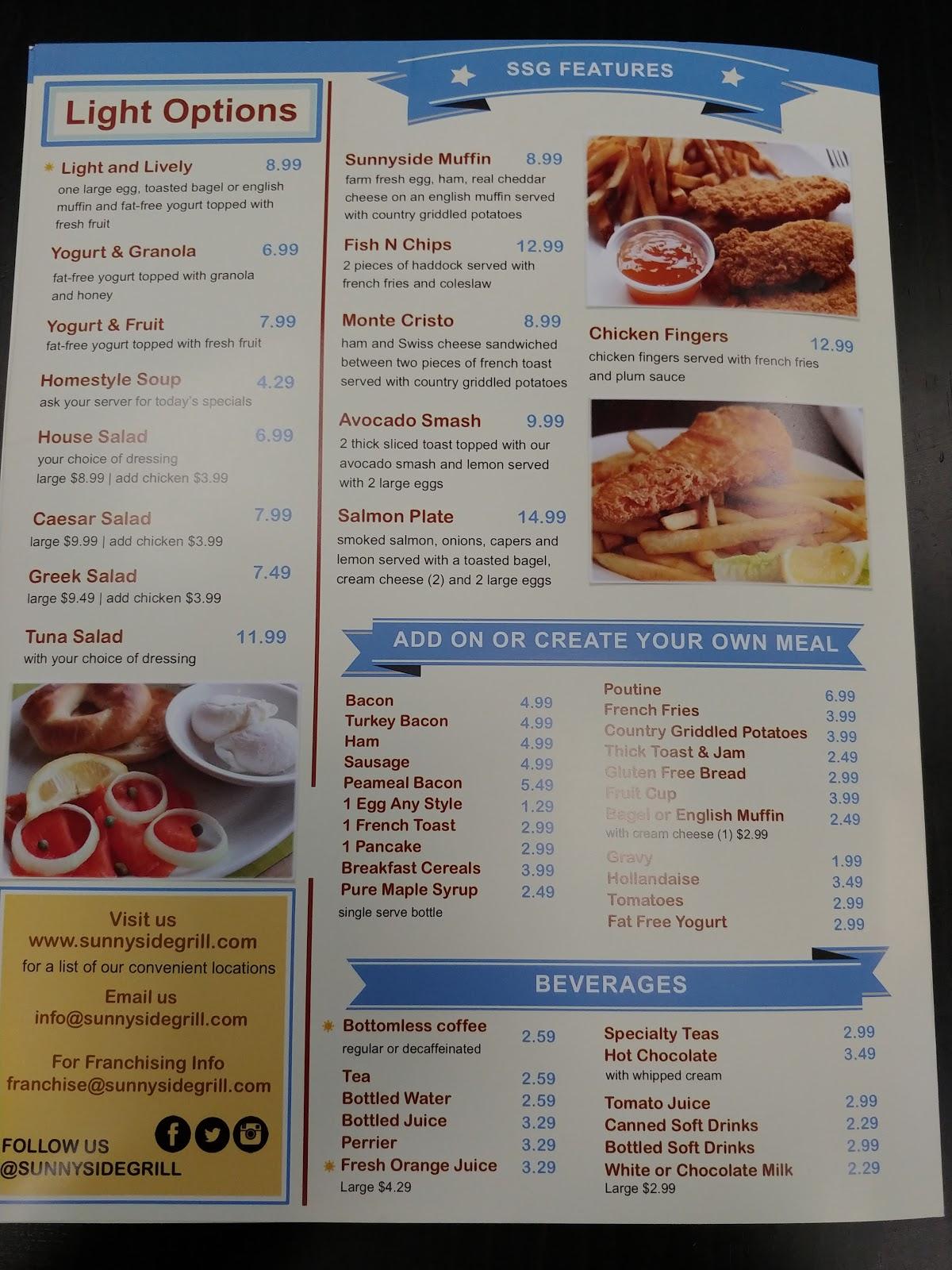 Menu at Sunnyside Grill Hamilton restaurant, Hamilton