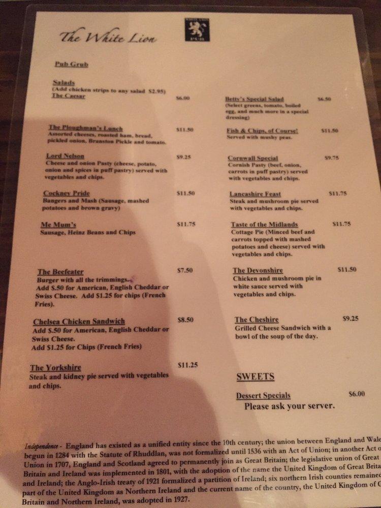 Menu at White Lion Pub, Tulsa, S Canton Ave