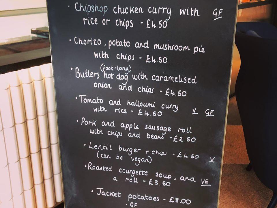 Menu at Butler's cafe, Leeds, Forge