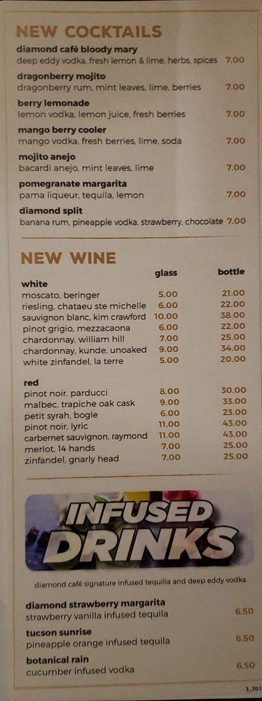Menu at Diamond Cafe, Tucson