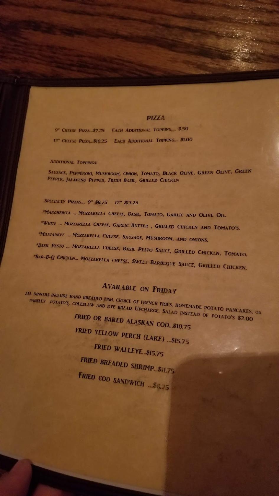 Menu at Landmark 1850 Inn pub & bar, Milwaukee