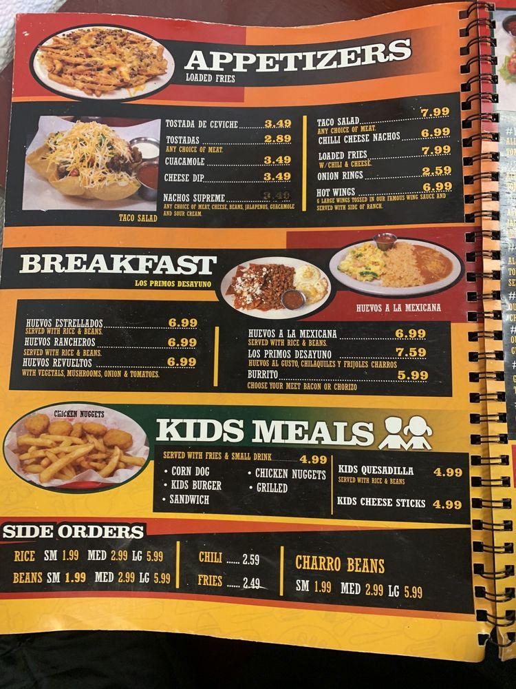 Menu at Los Primos restaurant, Tulsa, N Sheridan Rd