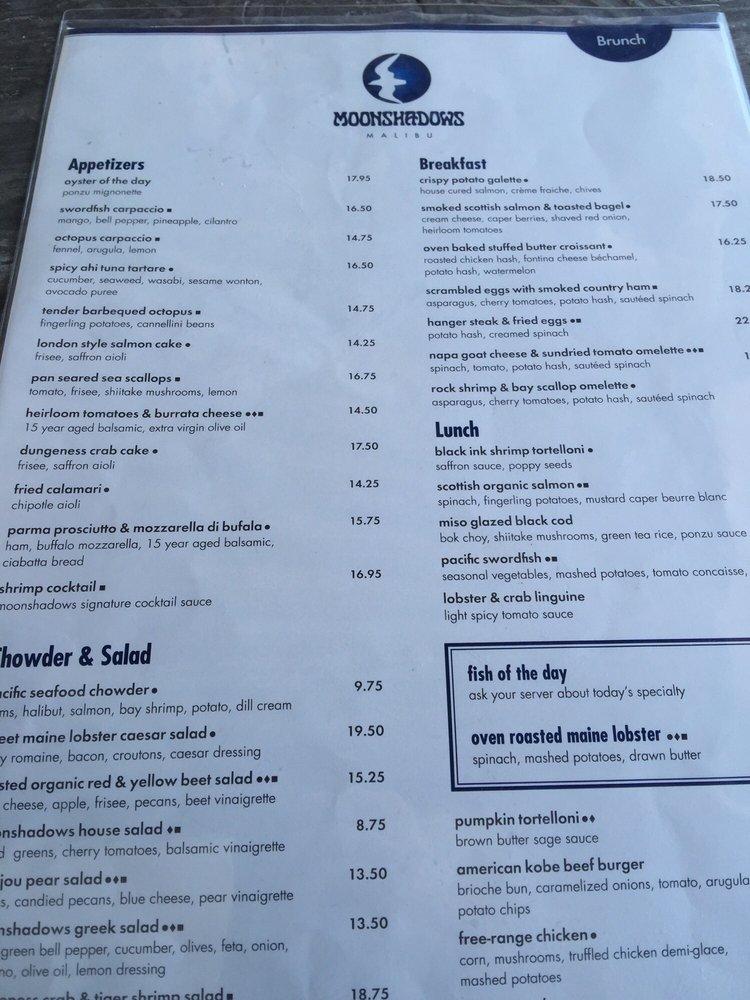 Menu at Moonshadows Malibu pub & bar, Malibu
