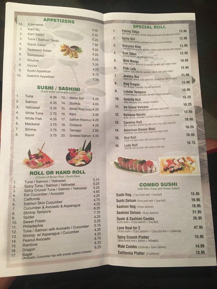 Menu at Peking Tokyo Asian Cuisine restaurant, Fort Mill, SC-160