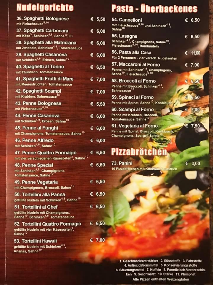 Speisekarte von Pizzeria Casanova, Langenfeld (Rheinland)