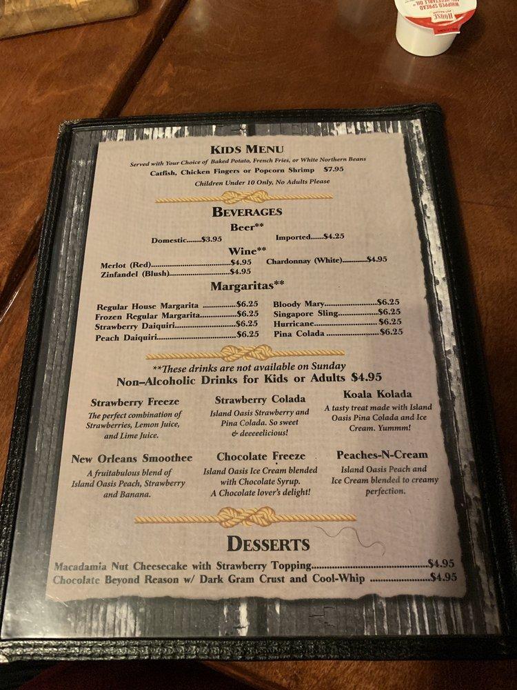 Menu at Top O' the River restaurant, Anniston