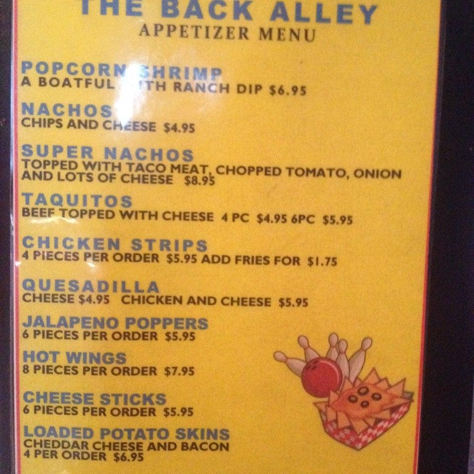 Menu at Back Alley Bowl & Grill pub & bar, Bishop