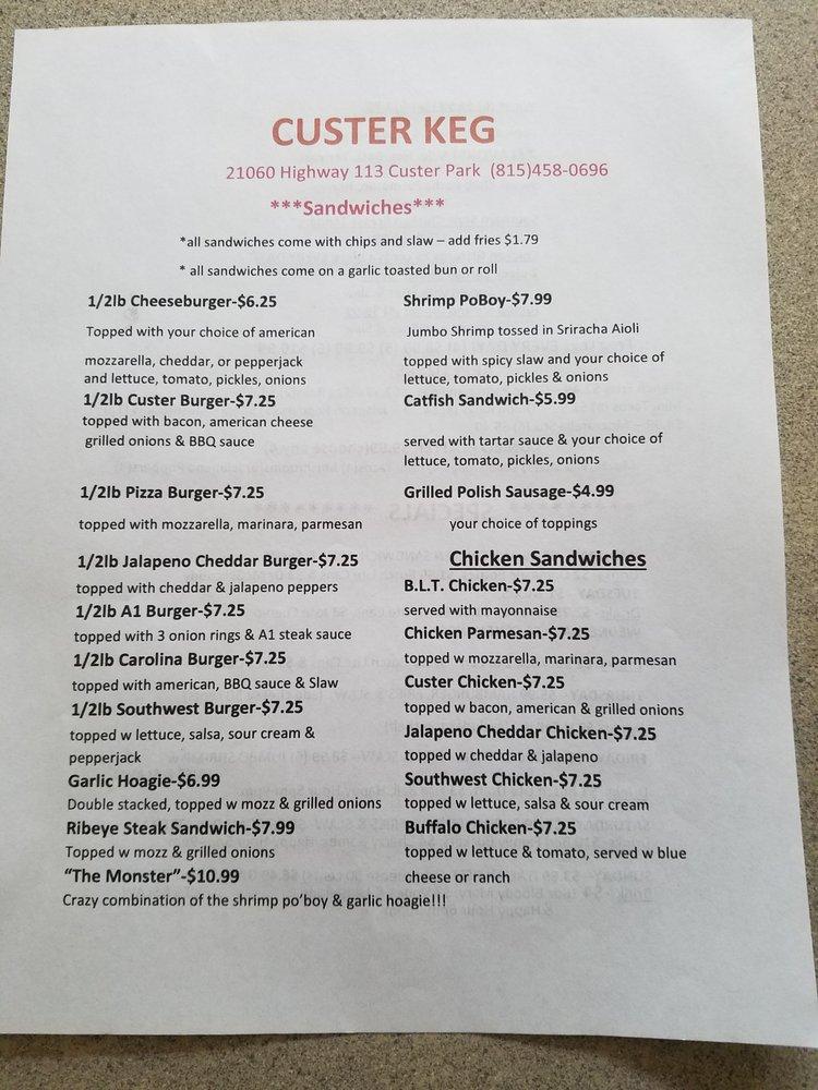 Menu at Custer's Keg pub & bar, Custer Park