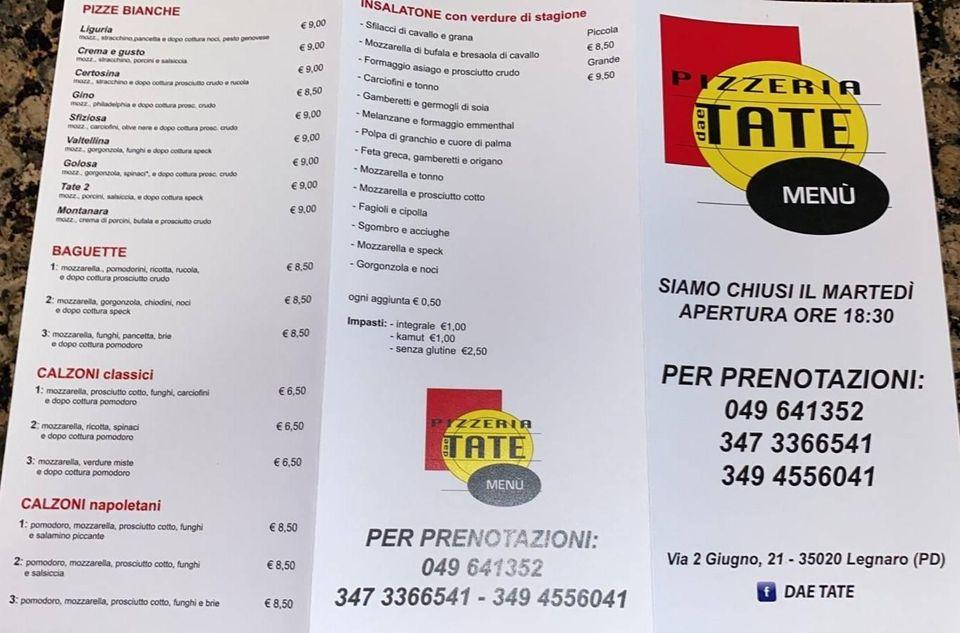 Menu at Dae tate pizzeria, Legnaro