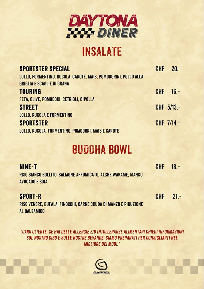Menu da Daytona Diner, Lugano