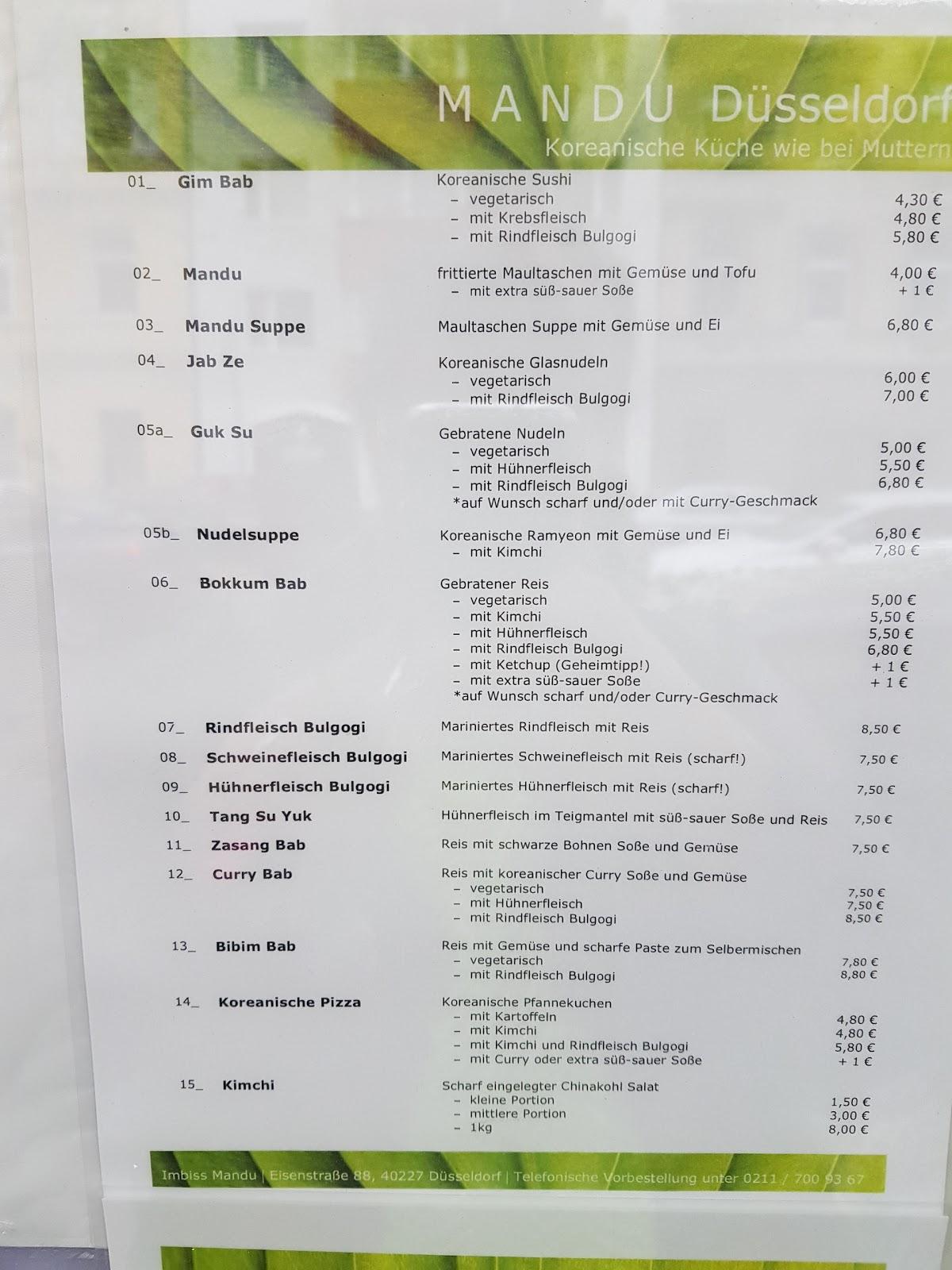 Speisekarte von Mandu fast Food, Düsseldorf