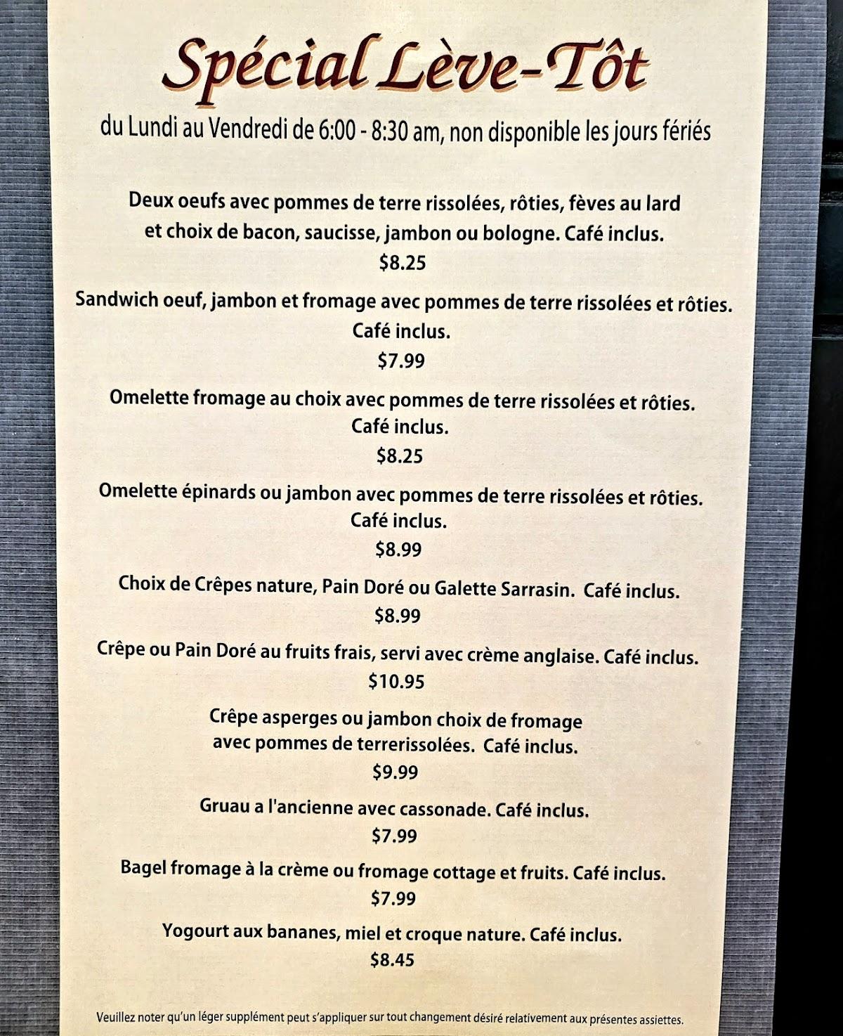 Menu at Matinée Déjeuner Dîner restaurant, Repentigny