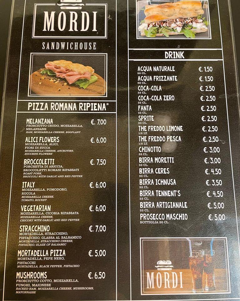 Carta de comida rápida Mordi Sandwichouse, Roma, Borgo Pio
