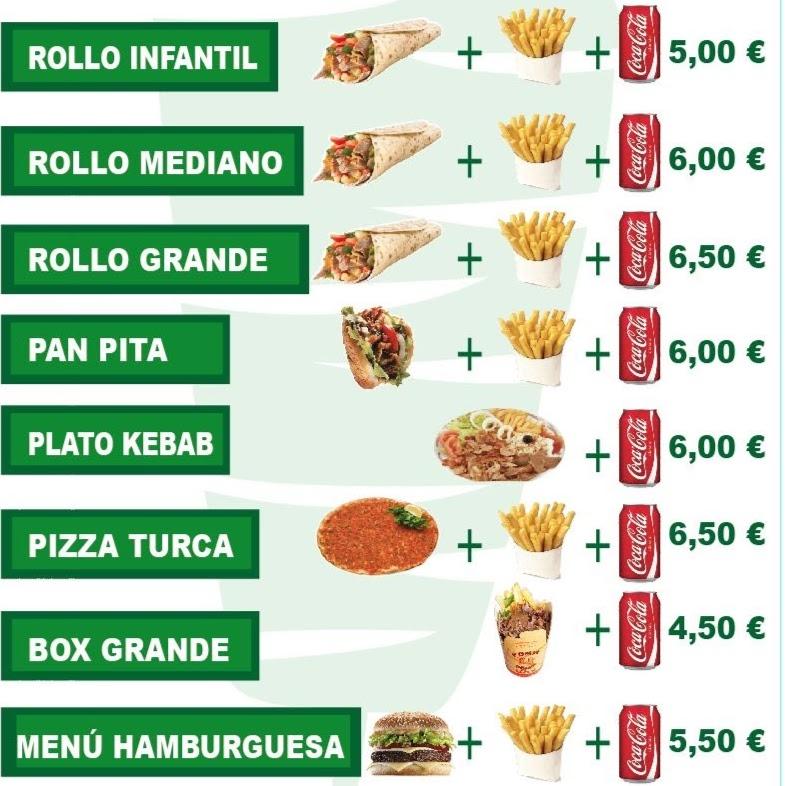 Menu at Pak Doner Kebab - Kebab restaurant, Murcia