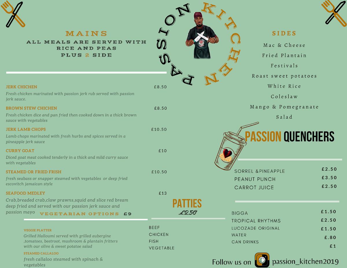 Menu at Passion Kitchen restaurant, London