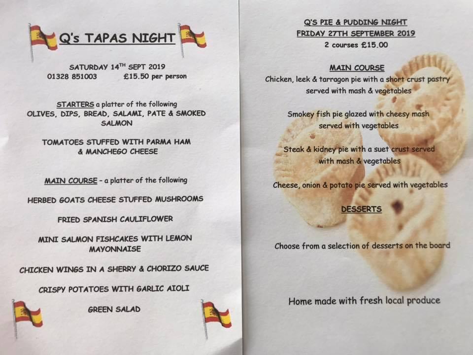 Menu at Qs Coffee Shop & Bistro restaurant, Fakenham