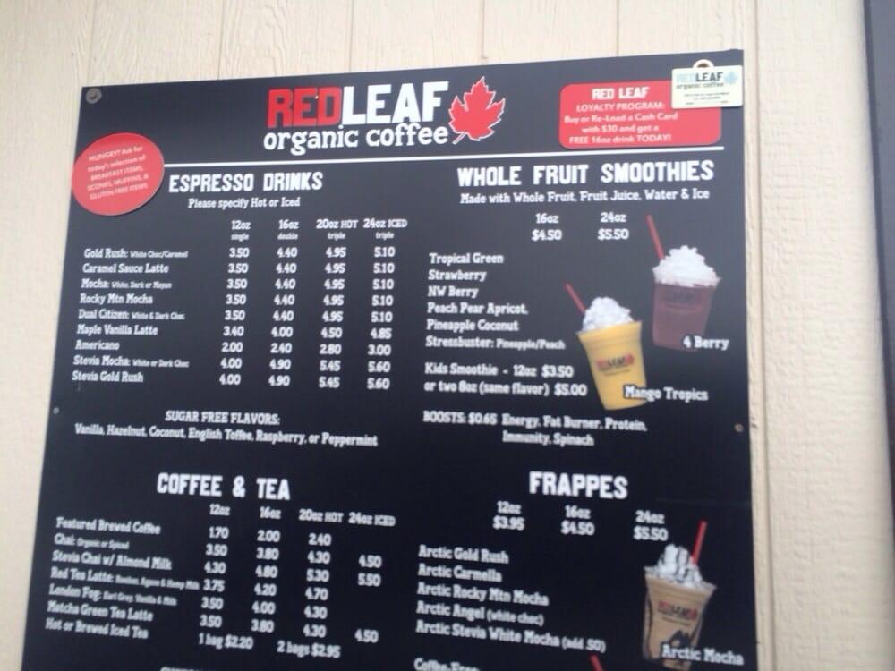 Menu at Red Leaf Organic Coffee pub & bar, Woodland, Pacific Ave Ste A