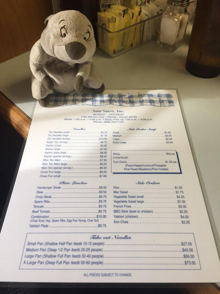 Menu at Sam Sato's Inc restaurant, Wailuku