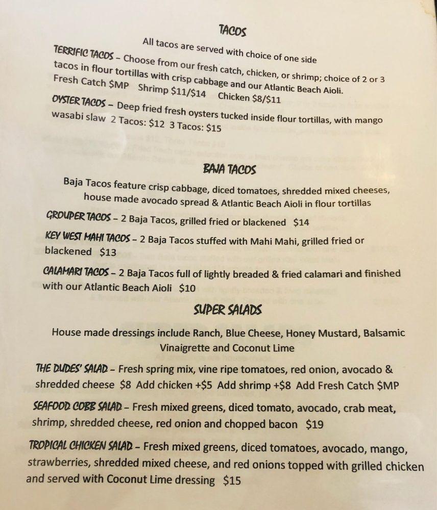 Menu at Two Dudes Seafood Restaurant PV, Ponte Vedra Beach