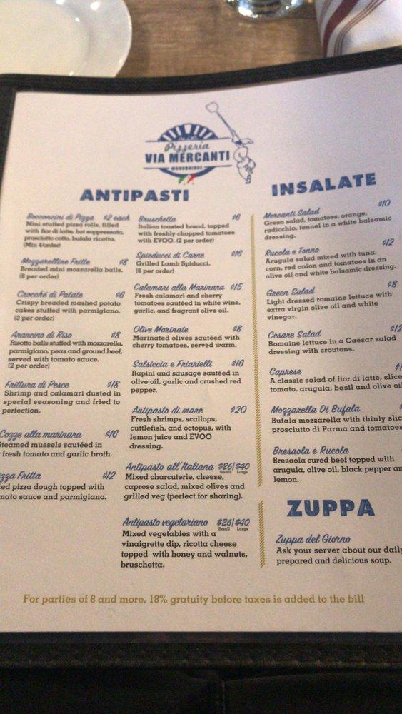 Menu at Via Mercanti Woodbridge pizzeria, Vaughan