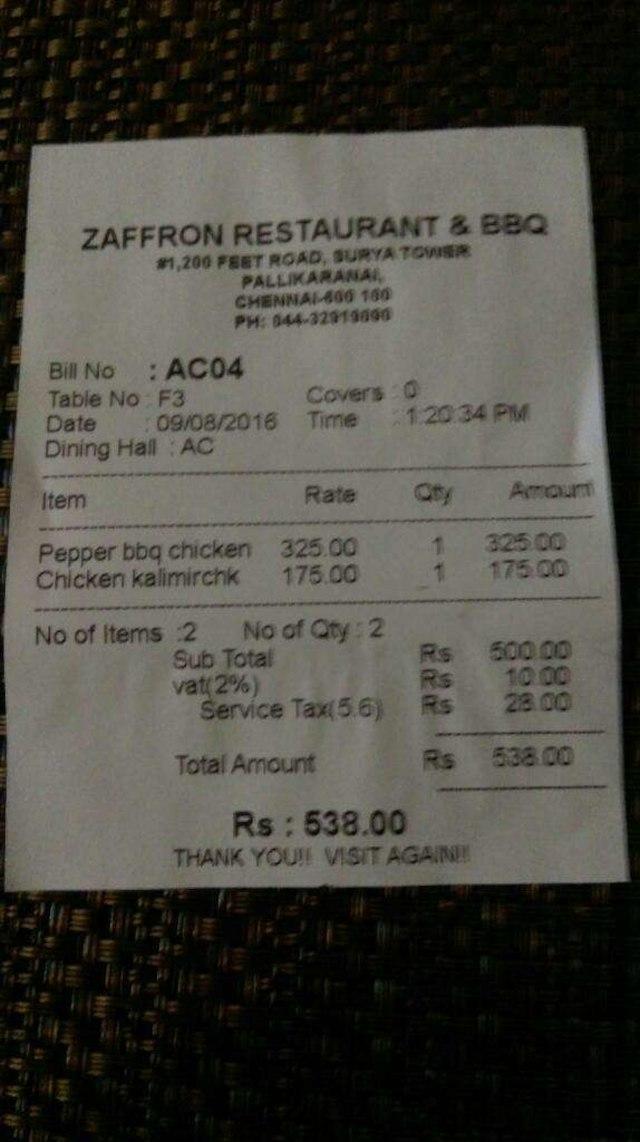 Menu at Zaffron Cafe, Chennai, W6X3+9QV