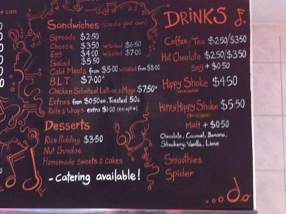 Menu at Dean's Diner restaurant, Newtown