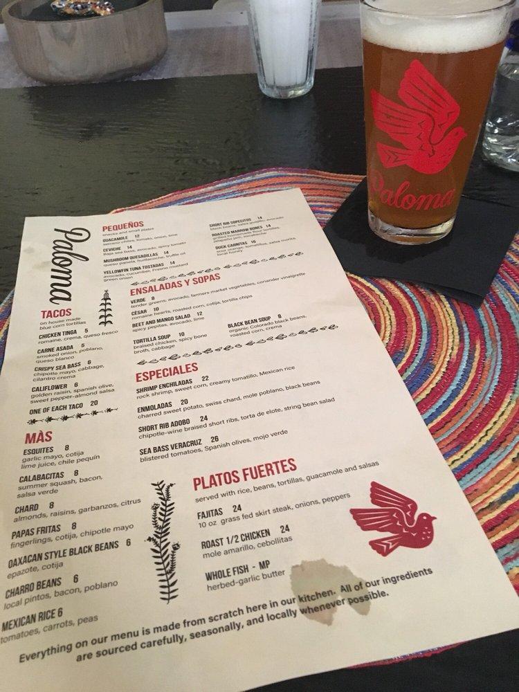 Menu at Paloma Restaurant, Santa Fe