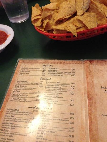 Menu at La Frontera mexican restaurant, Salt Lake City, W 400 S