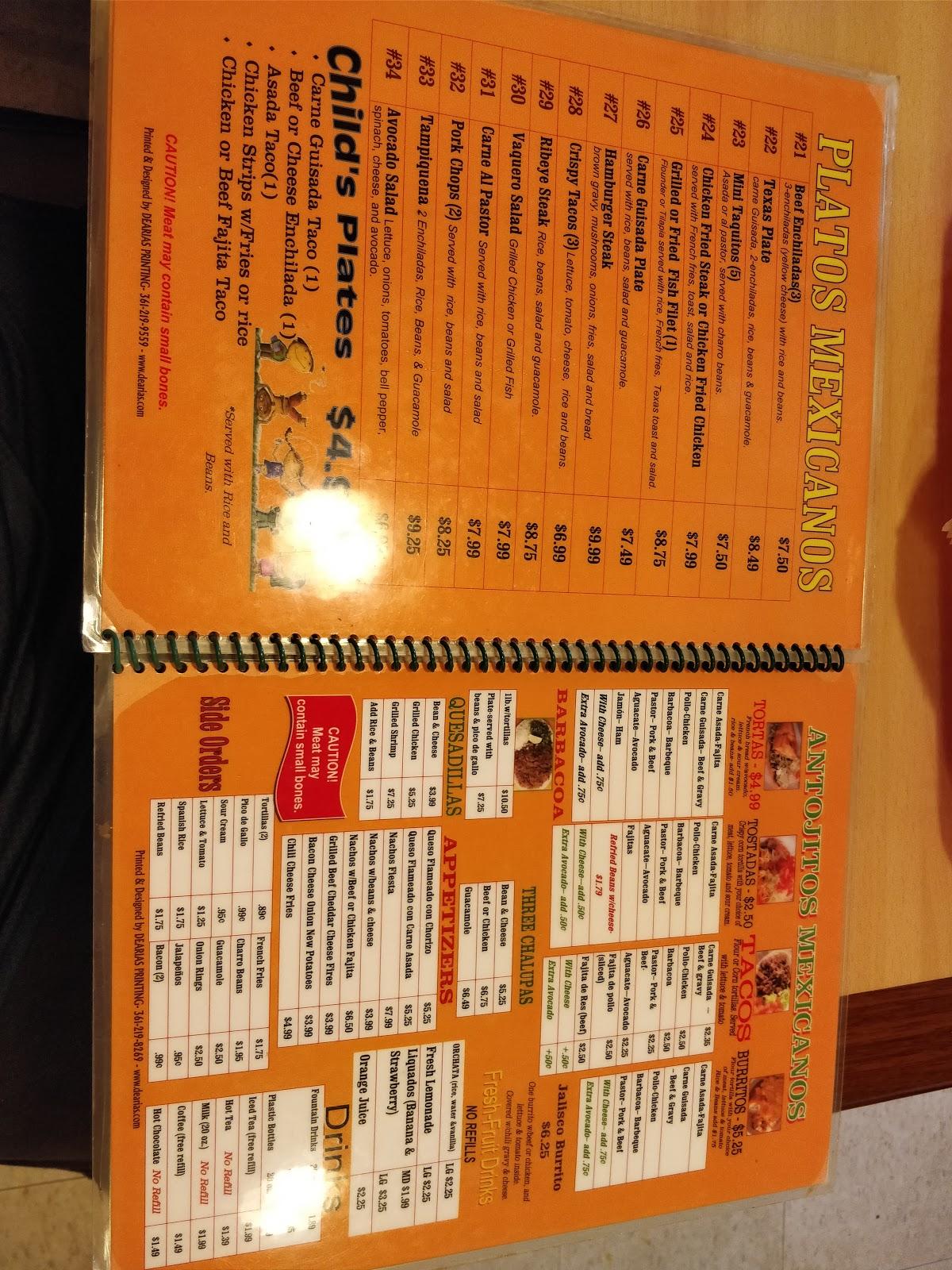 Menu at Mariachis Burger House restaurant, Kingsville