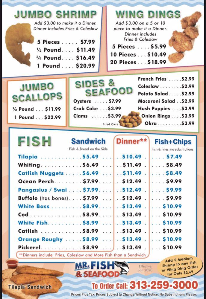 Menu at Mr Fish restaurant, Detroit