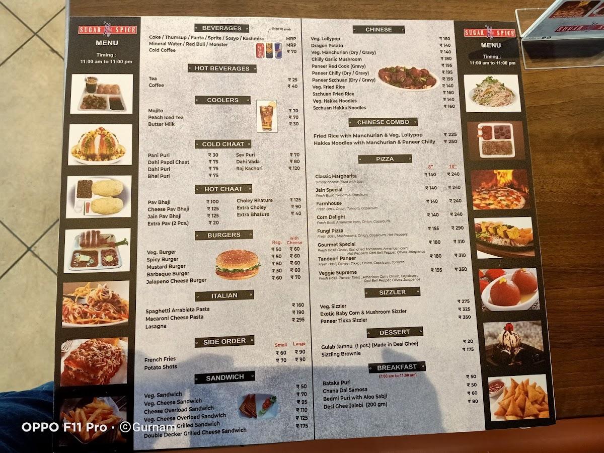 Menu at Sugar 'N Spice, Bilimora