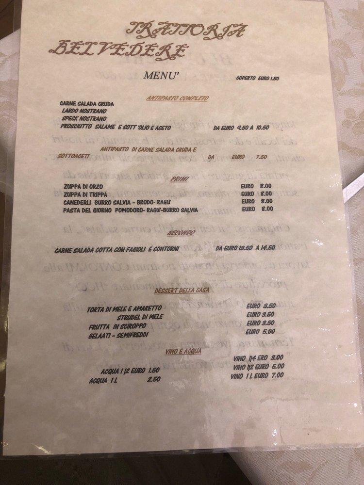 Menu at Trattoria Belvedere piatti tipici carne salada restaurant, Arco