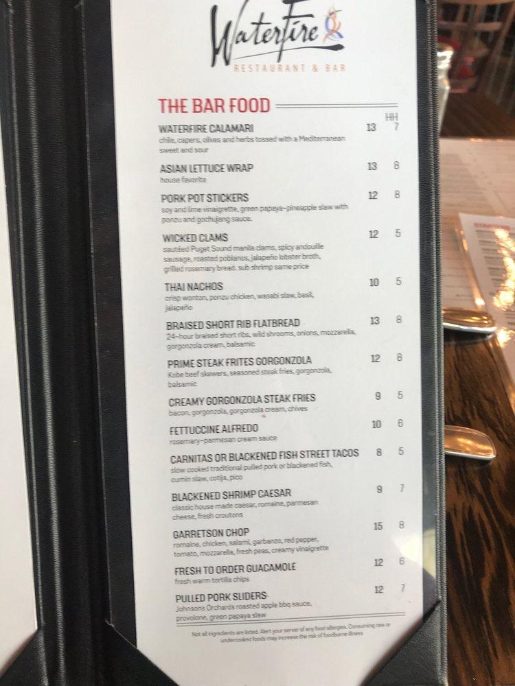 Menu at WaterFire Restaurant & Bar, Yakima