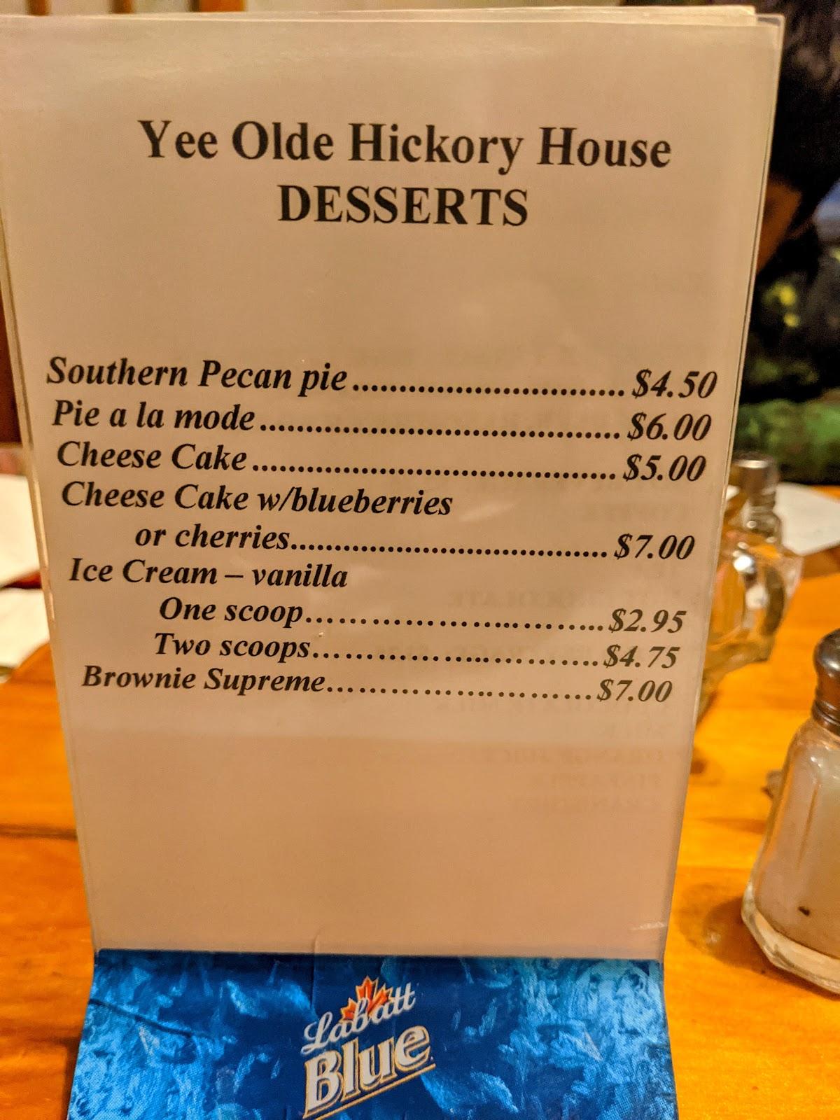 Menu at Yee Olde Hickory House restaurant, Horseheads