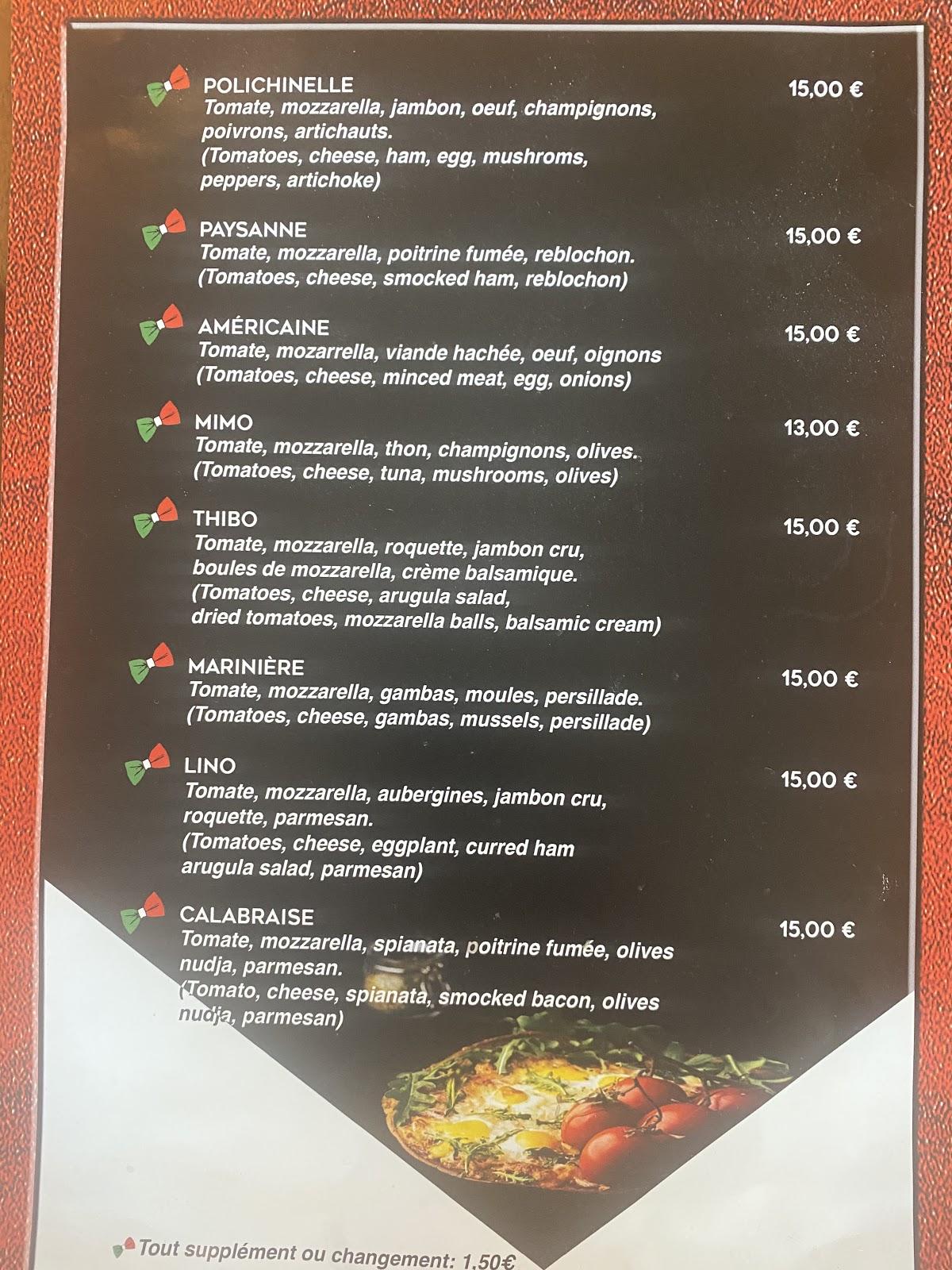 Menu at Chez Lino restaurant, Chavanod